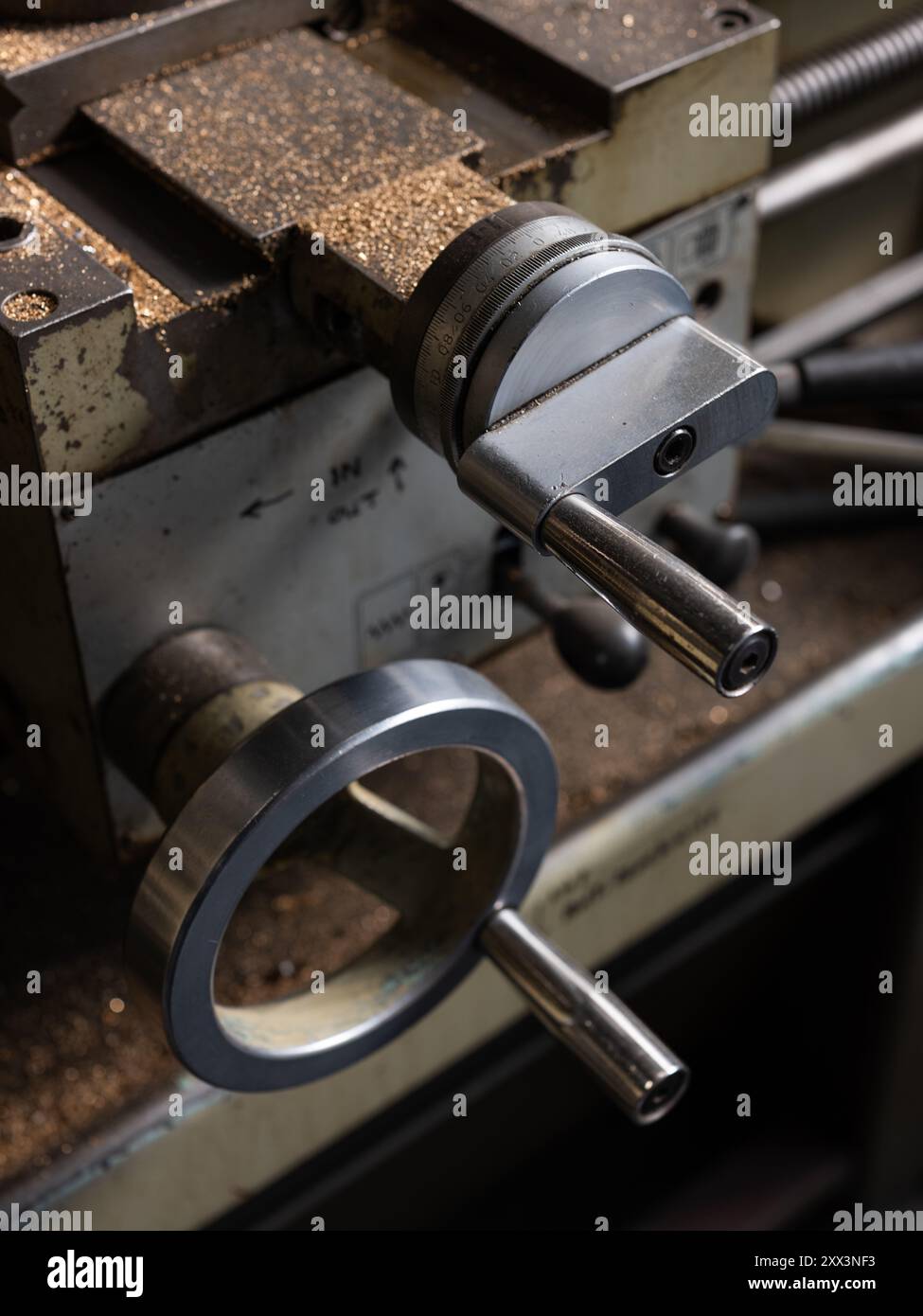 Controls for a wood turning lathe Stock Photo - Alamy