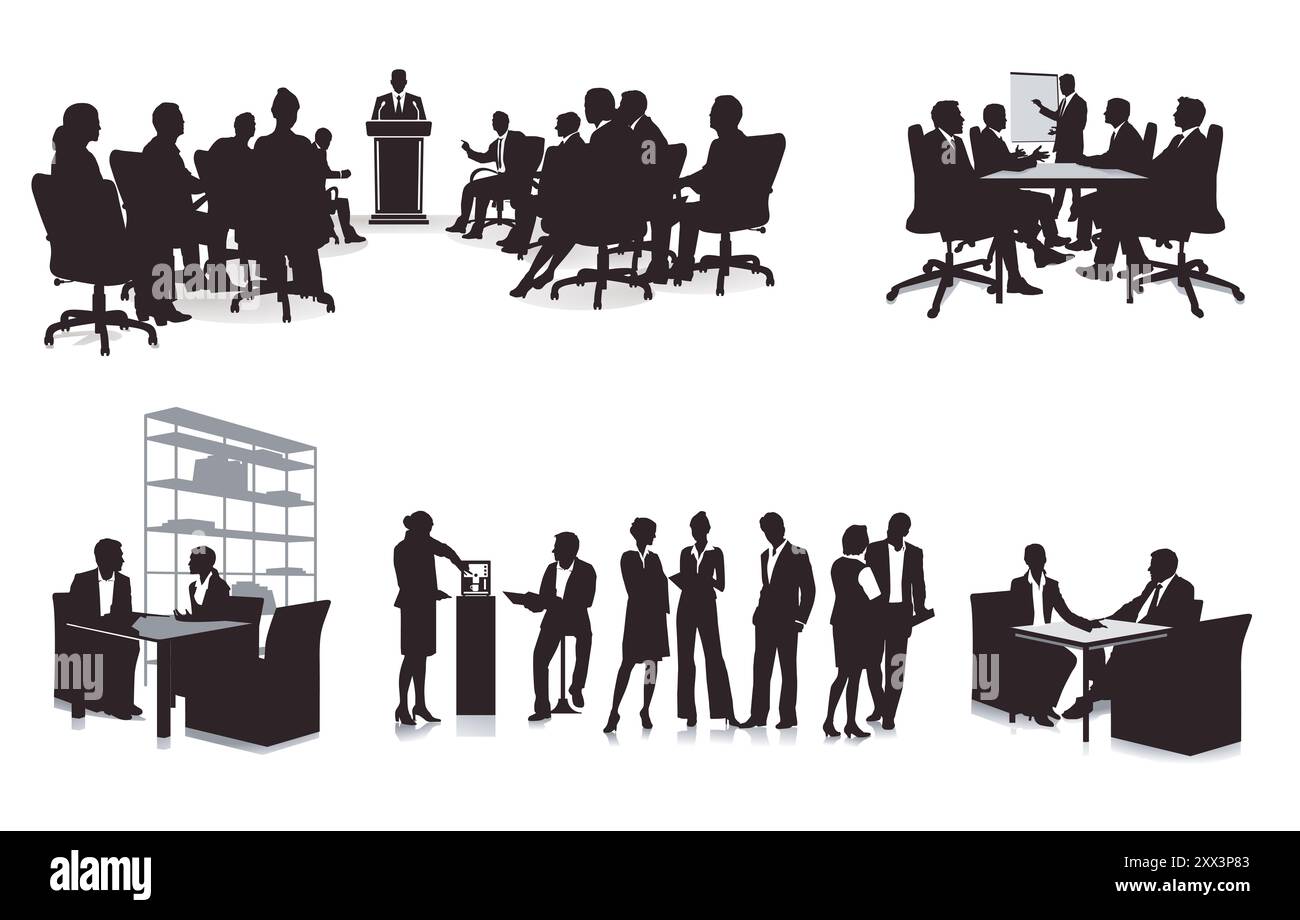 Working groups of people at the meeting. illustration Stock Photo - Alamy