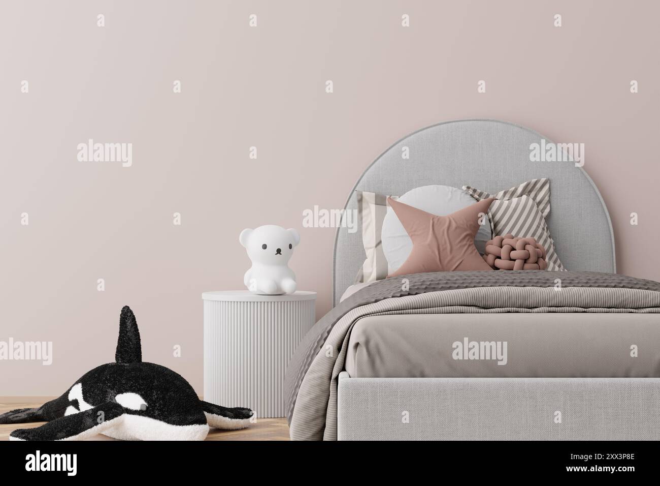 Charming and tranquil kids room featuring soft-hued palette with gray ...