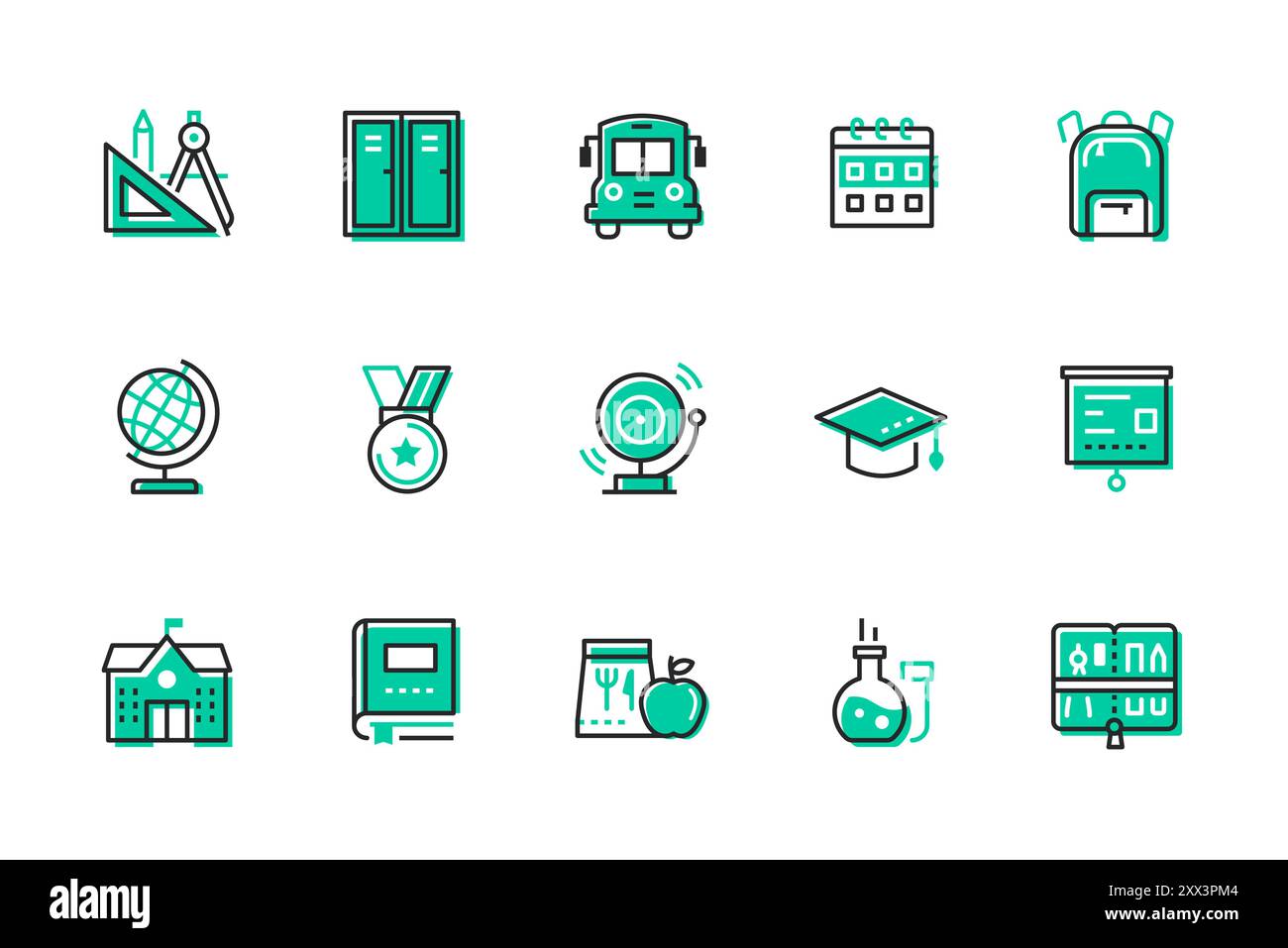 Beginning of the school year - set of line design style icons Stock ...