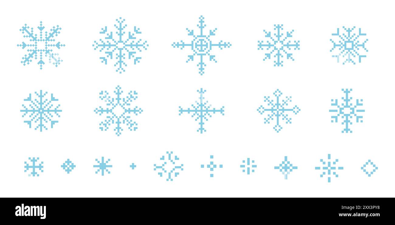 Pixel snowflake winter retro pixilated 8 bit game stamp. Holiday flake ...