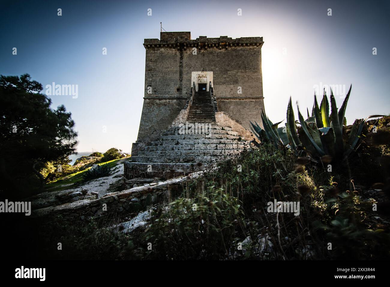 Ancient watchtower in southern Italy built on a hill Stock Photo - Alamy