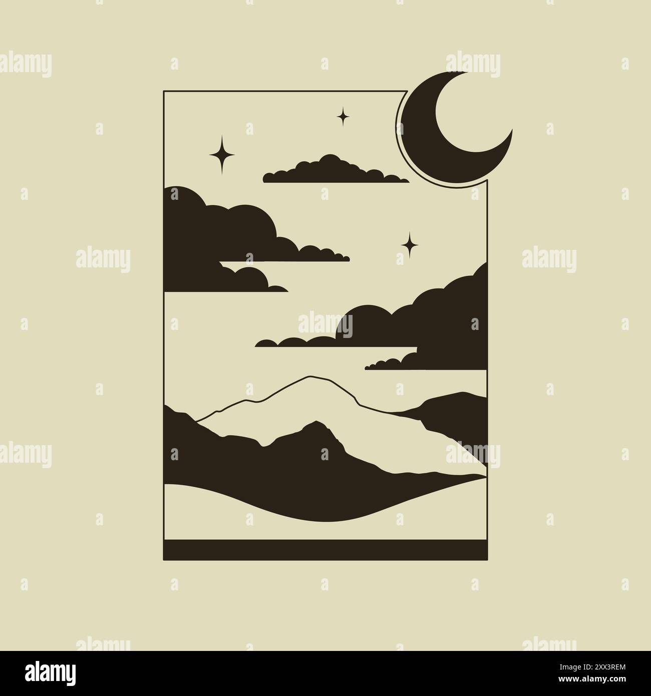 Minimalist mountains mountains in the night. Aesthetic desert ...