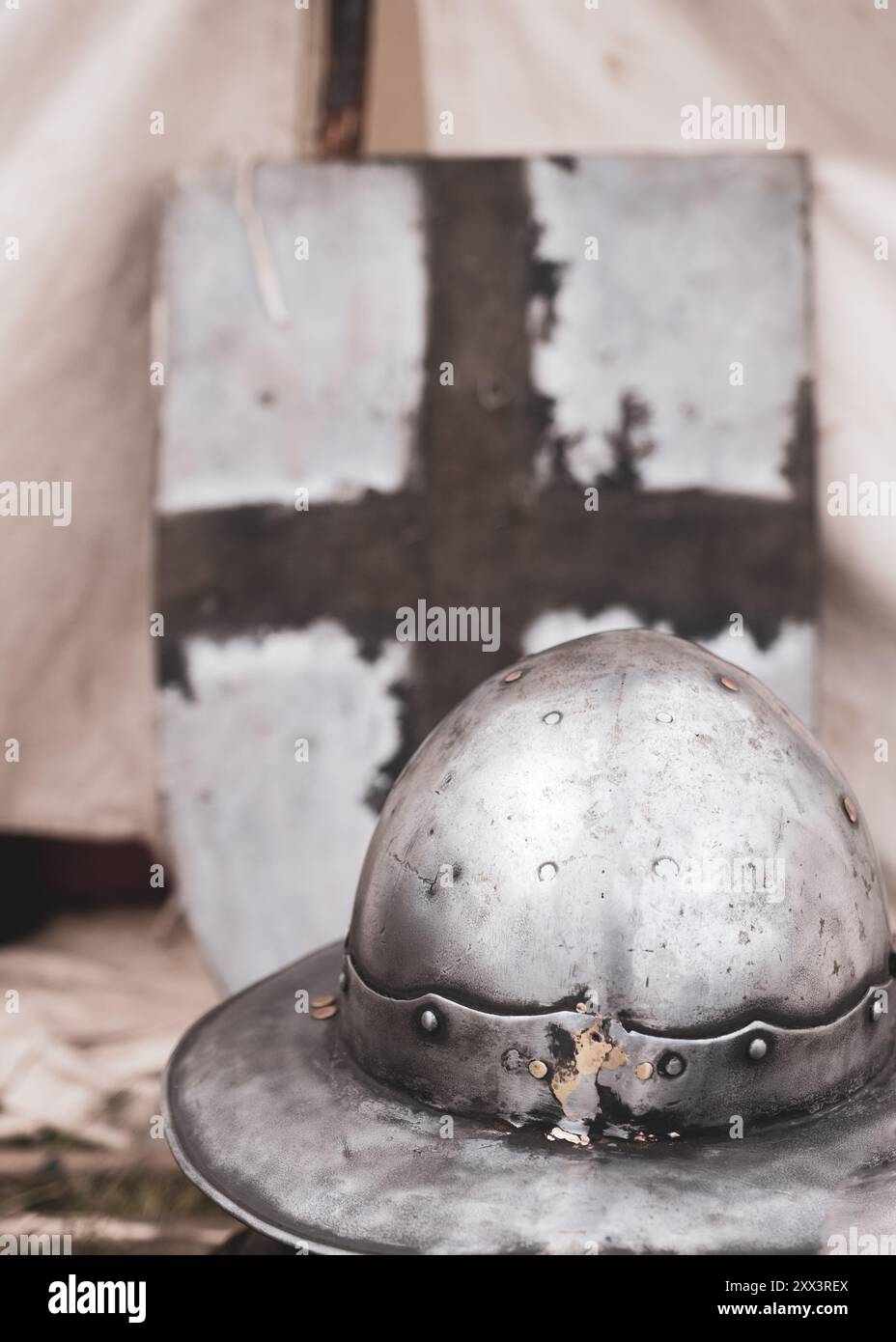 English 'Man At Arms' helmet at the Battle Of Evesham medieval battle ...