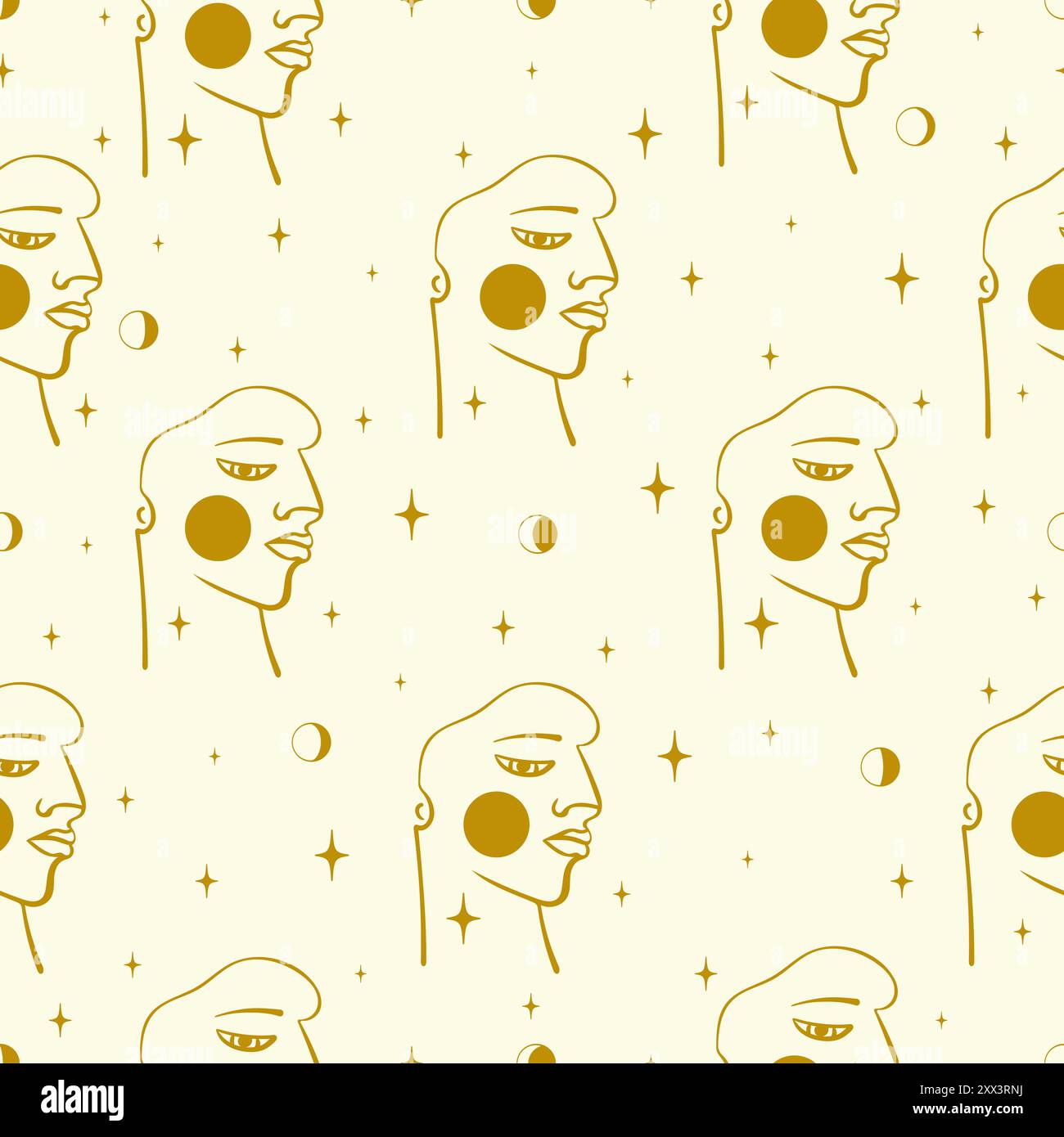 Modern continuous one line art male pattern. Hand drawn man portrait ...