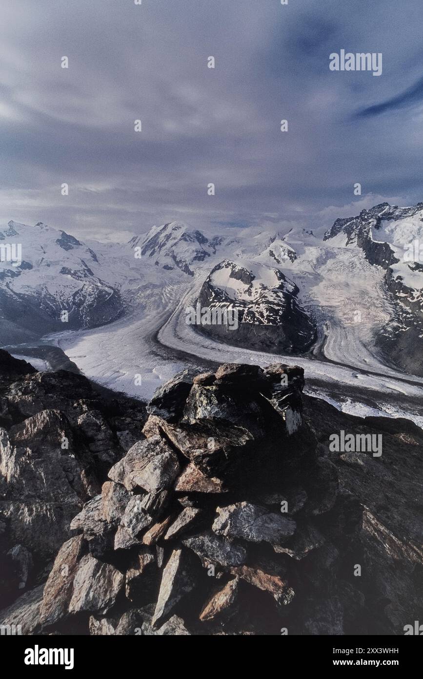Mountain panorama from the Gornergrat viewing platform showing the ...