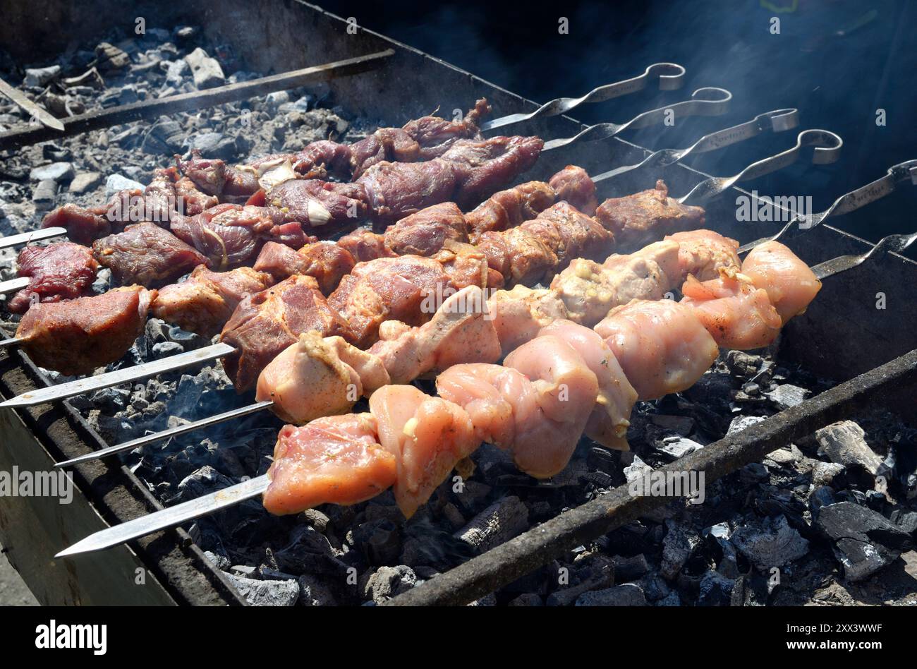Barbecue frying on a charcoal grill, meat Stock Photo - Alamy