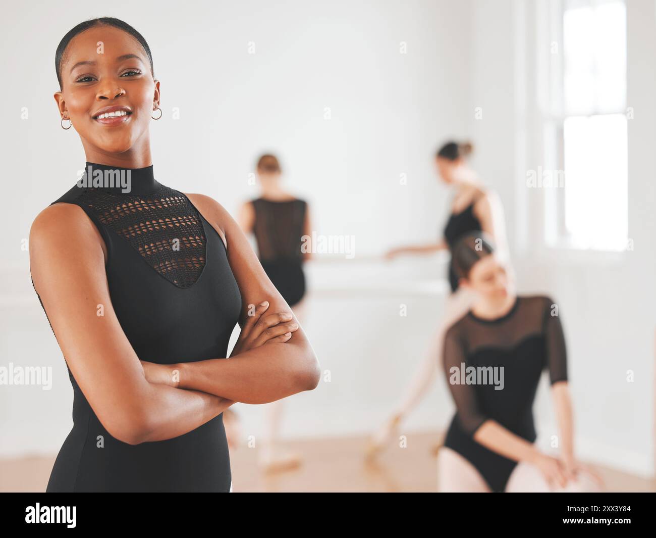 Ballet, studio and portrait of woman with arms crossed for performance ...