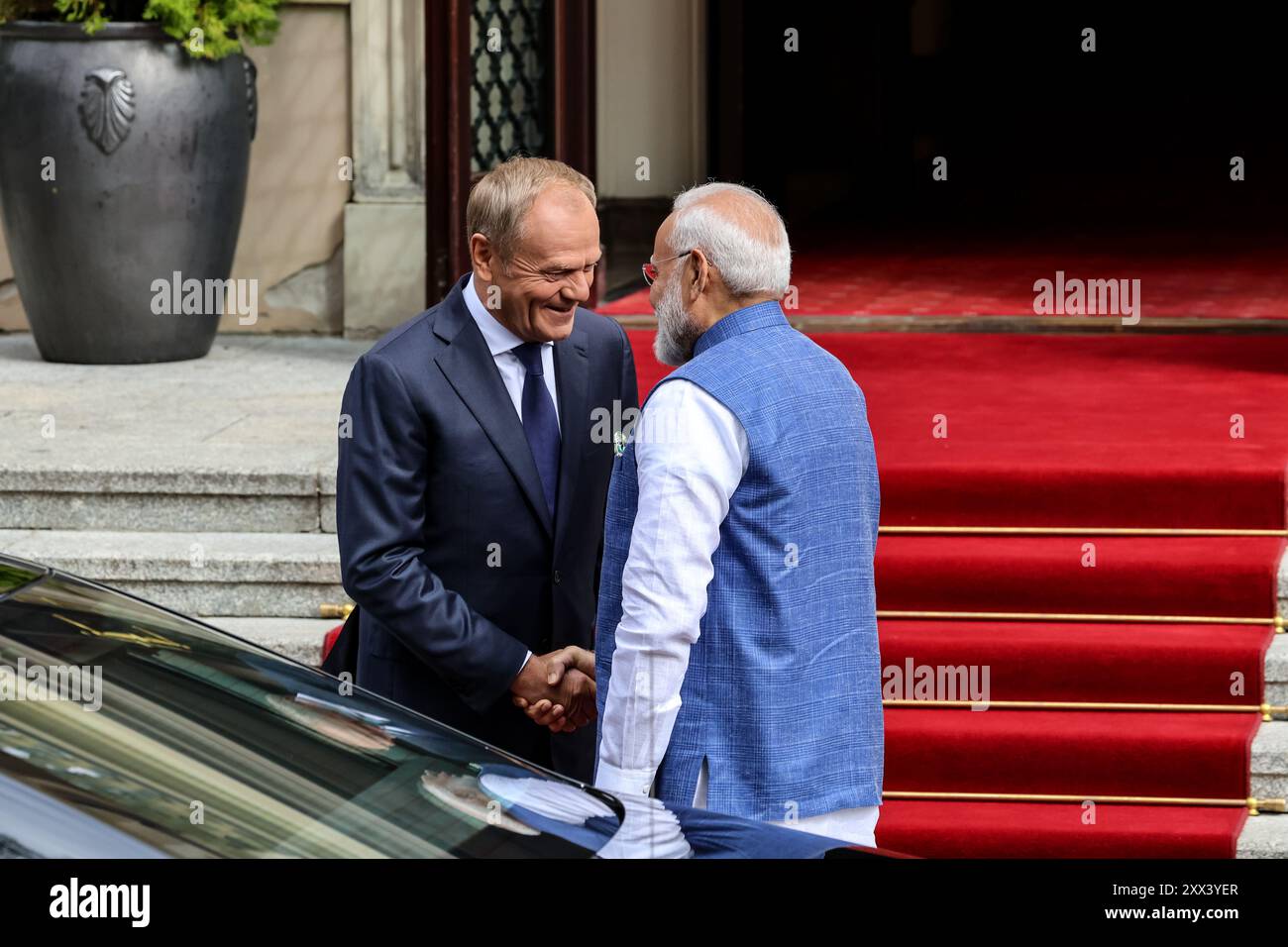Warsaw, Poland. 22nd Aug, 2024. Prime Minister of Poland, Donald Tusk welcomes Prime Minister of ...