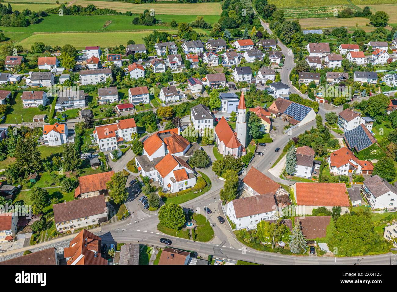 View of Thalfingen in the Bavarian-Swabian Danube valley in the ...