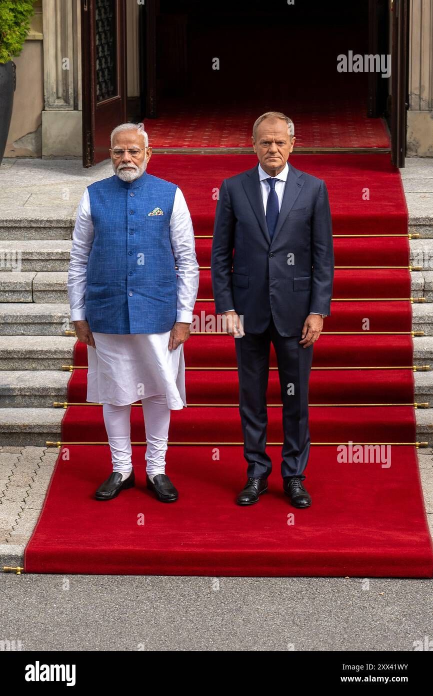 Prime Minister of Poland, Donald Tusk welcomes Prime Minister of India, Narendra Modi for ...