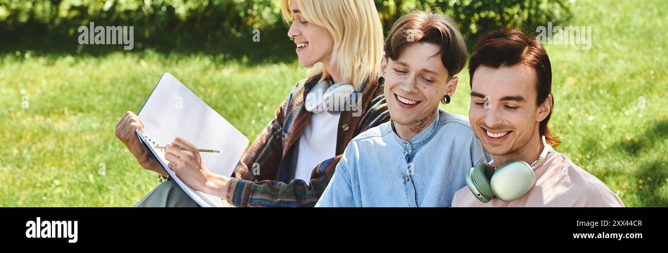 Three young friends, members of the LGBTQIA community, enjoy a sunny ...