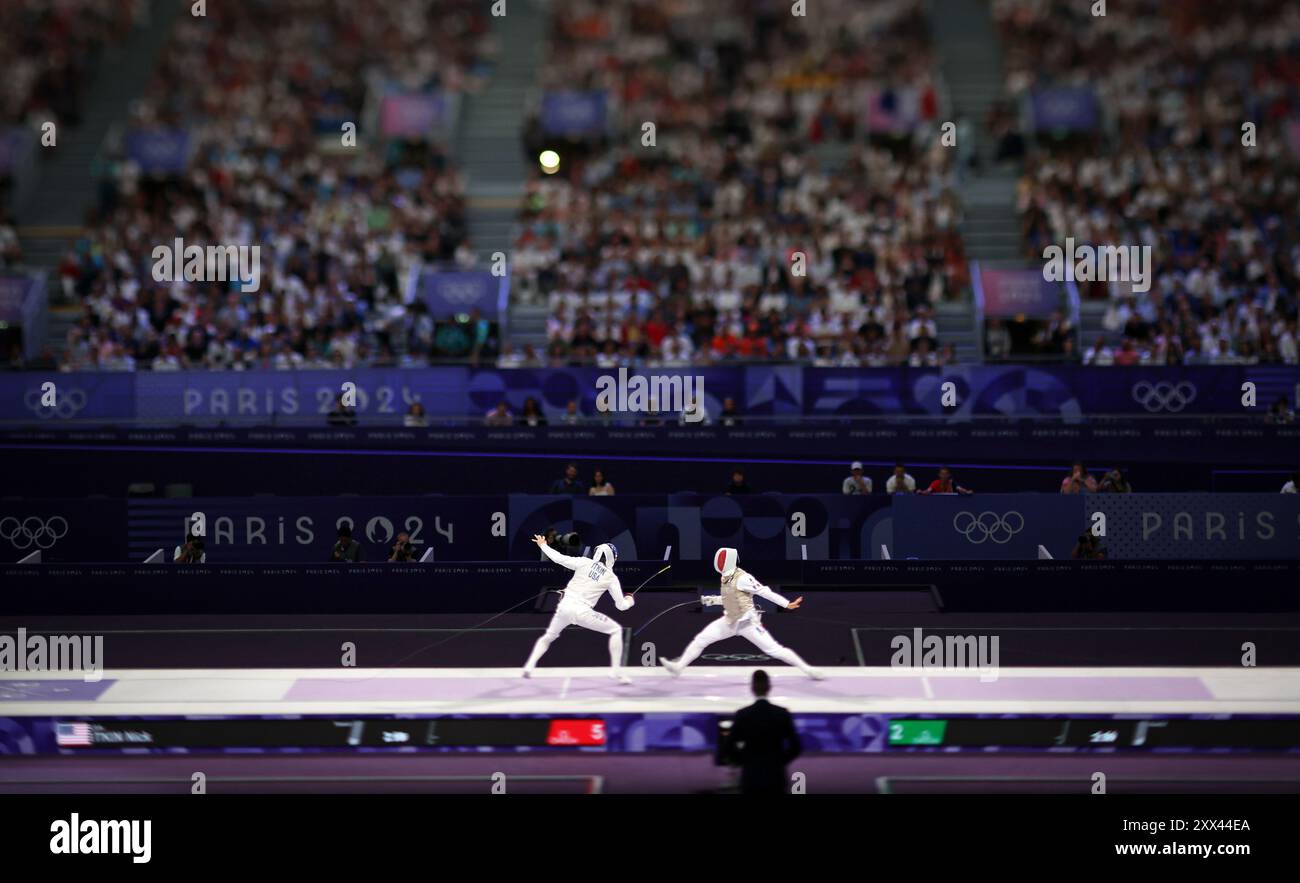 PARIS, FRANCE - AUGUST 04: (EDITORS NOTE: Image shot with a tilt-shift ...