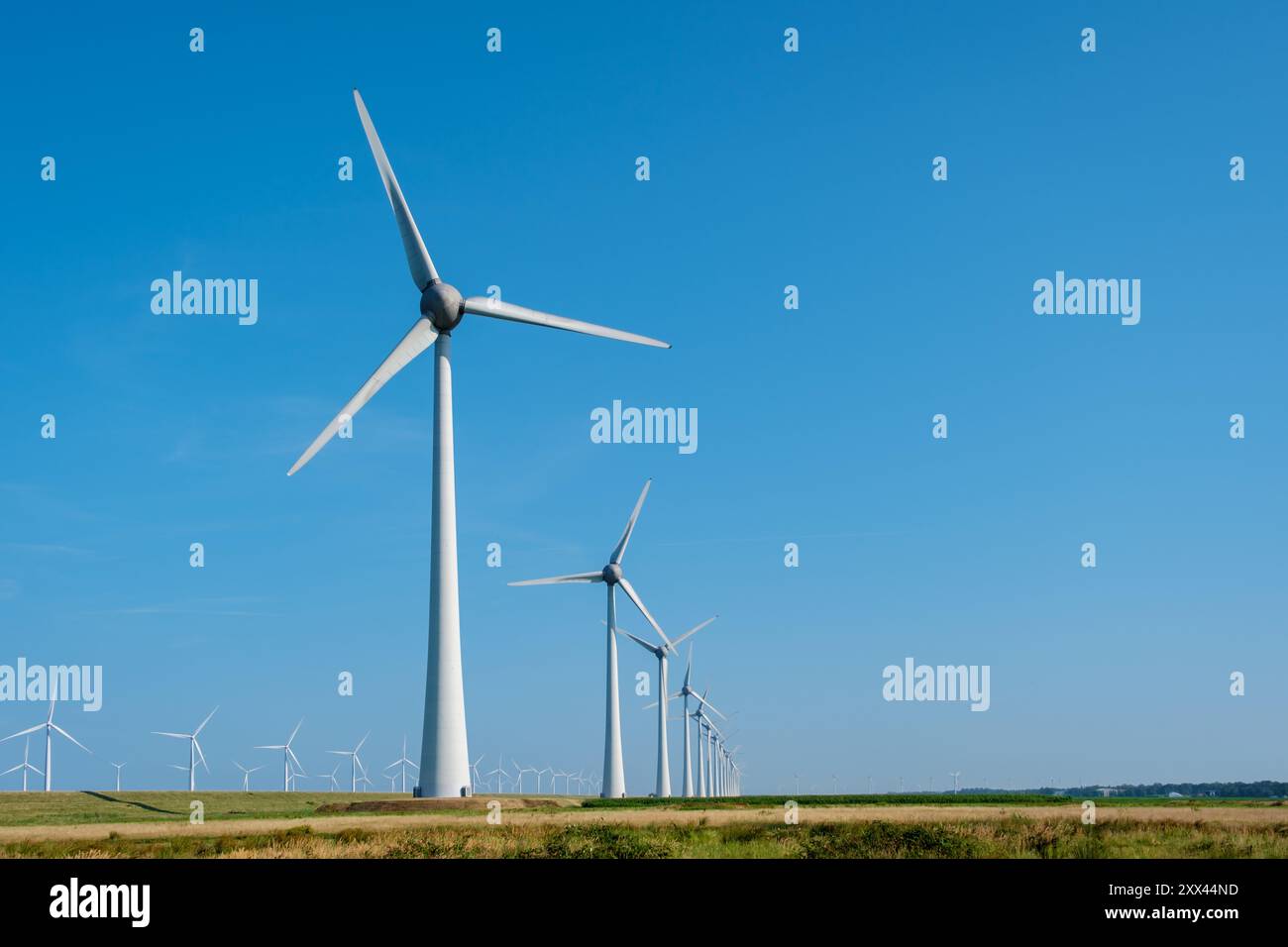 Tall windmills elegantly sway in the breeze, standing proud against a ...