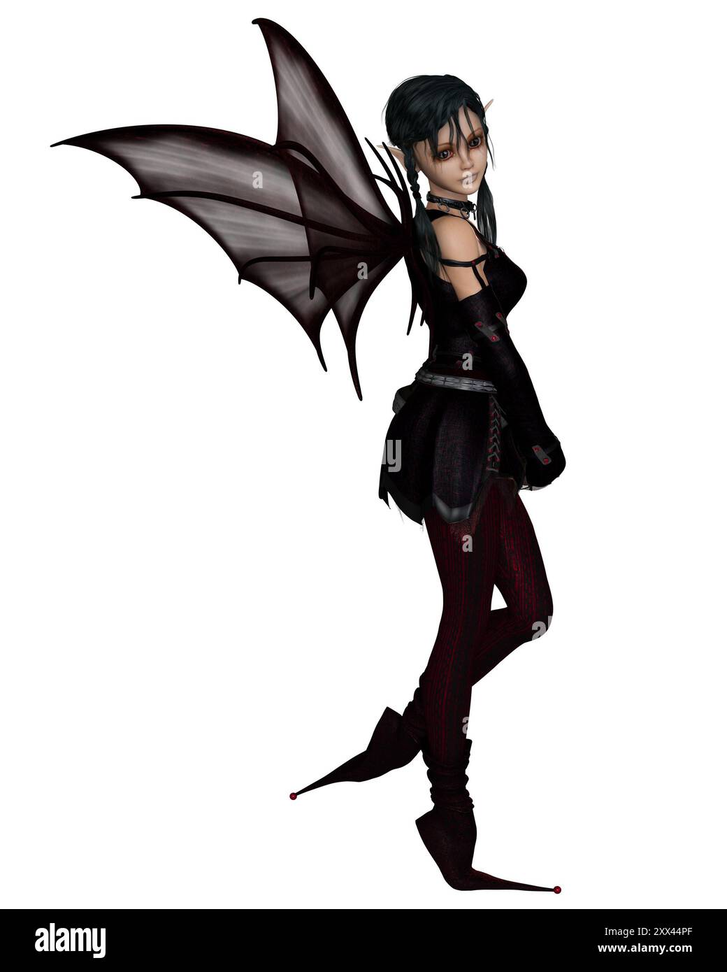 Gothic Halloween Fairy with Black Pigtails - Side View Stock Photo - Alamy