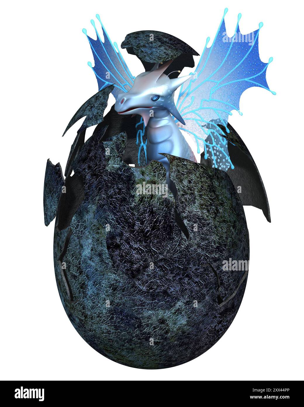 Cute Blue Baby Fairy Dragon Hatching from an Egg Stock Photo - Alamy