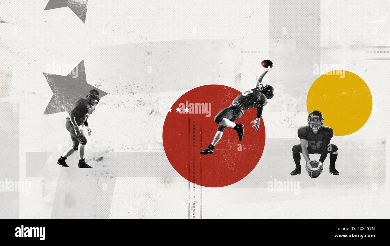 Poster. Contemporary artwork. Football players depicted in different ...