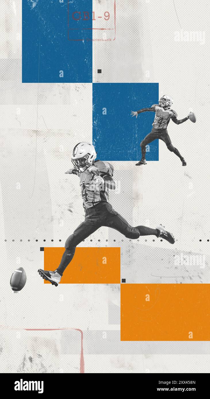 Poster. Contemporary artwork. Football player in action, in various ...