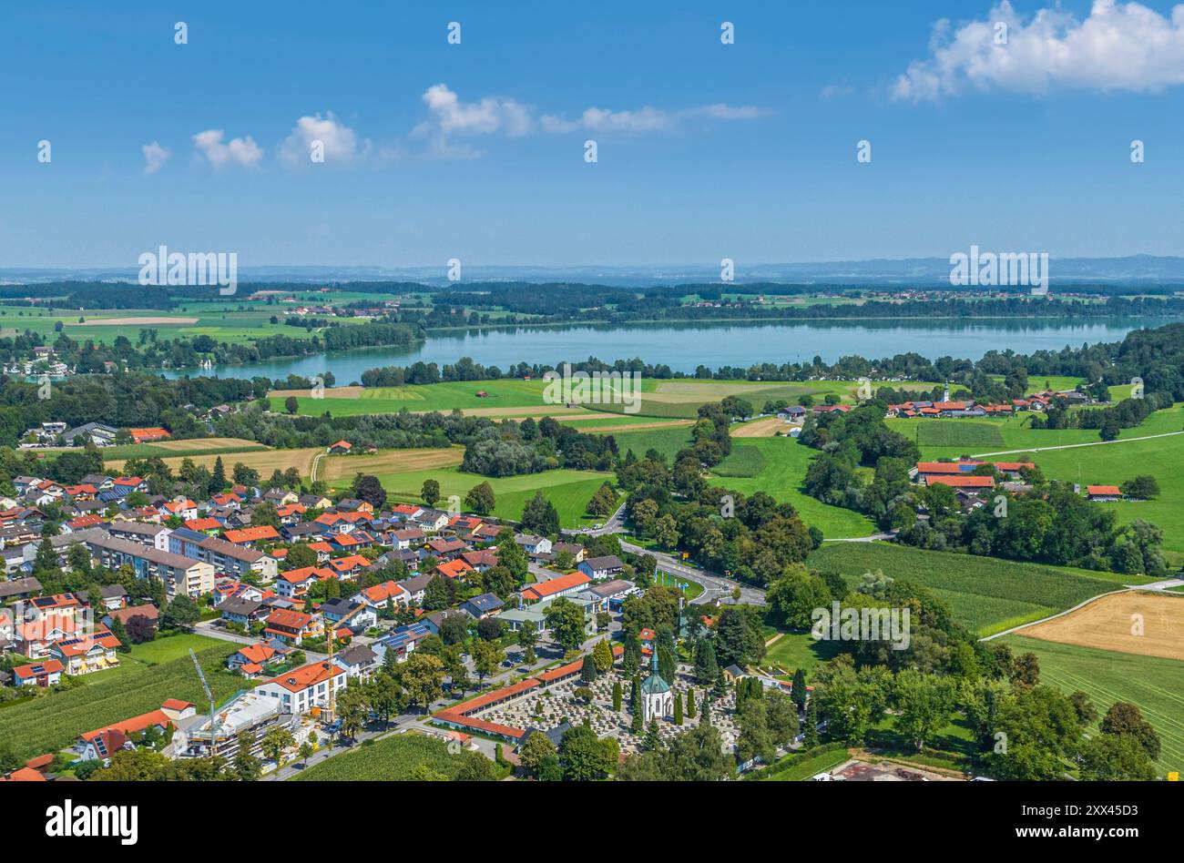 Aerial view of the market village of Waging am See in Rupertiwinkel in ...