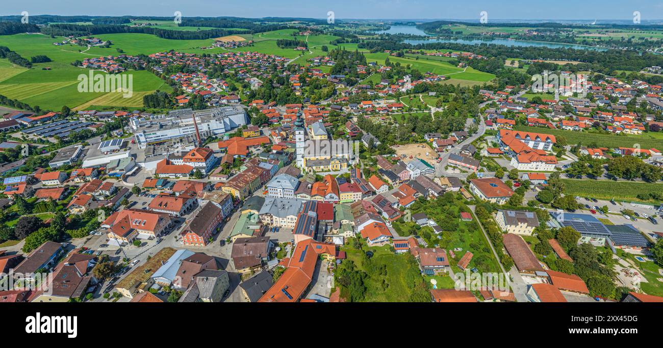 Aerial view of the market village of Waging am See in Rupertiwinkel in ...