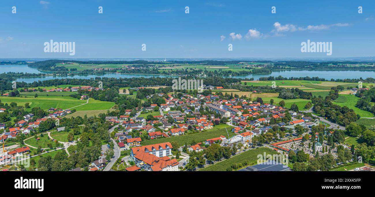 Aerial view of the market village of Waging am See in Rupertiwinkel in ...