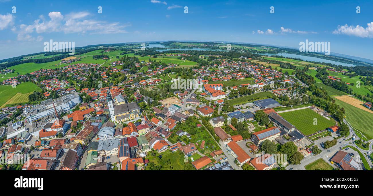 Aerial view of the market village of Waging am See in Rupertiwinkel in ...