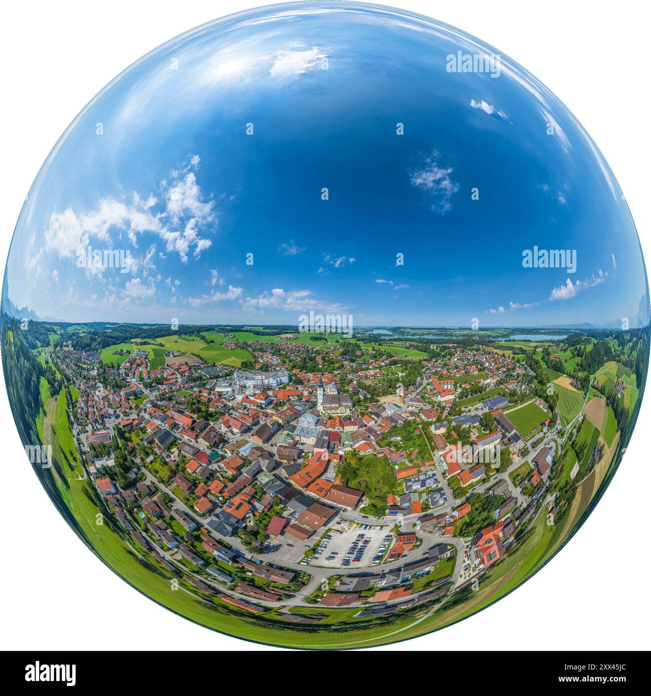 Aerial view of the market village of Waging am See in Rupertiwinkel in ...