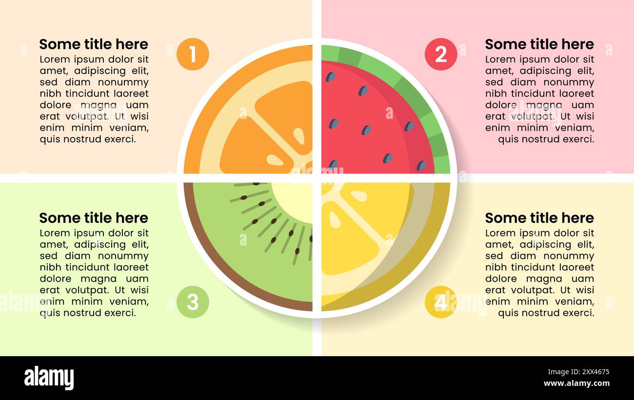 Infographic template with 4 options or steps. Pieces of fruit. Can be ...