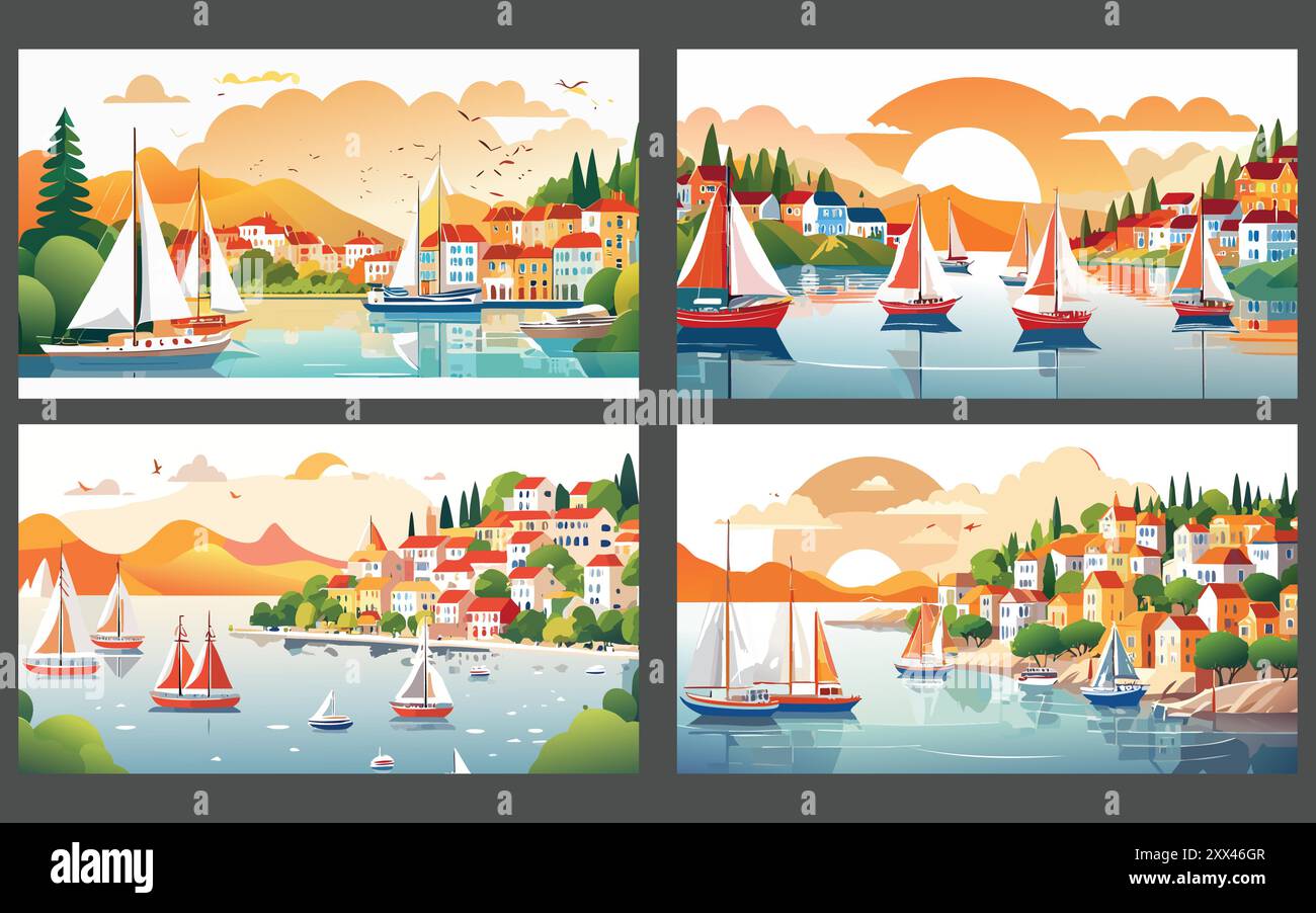 Colorful fishing town Stock Vector Images - Alamy