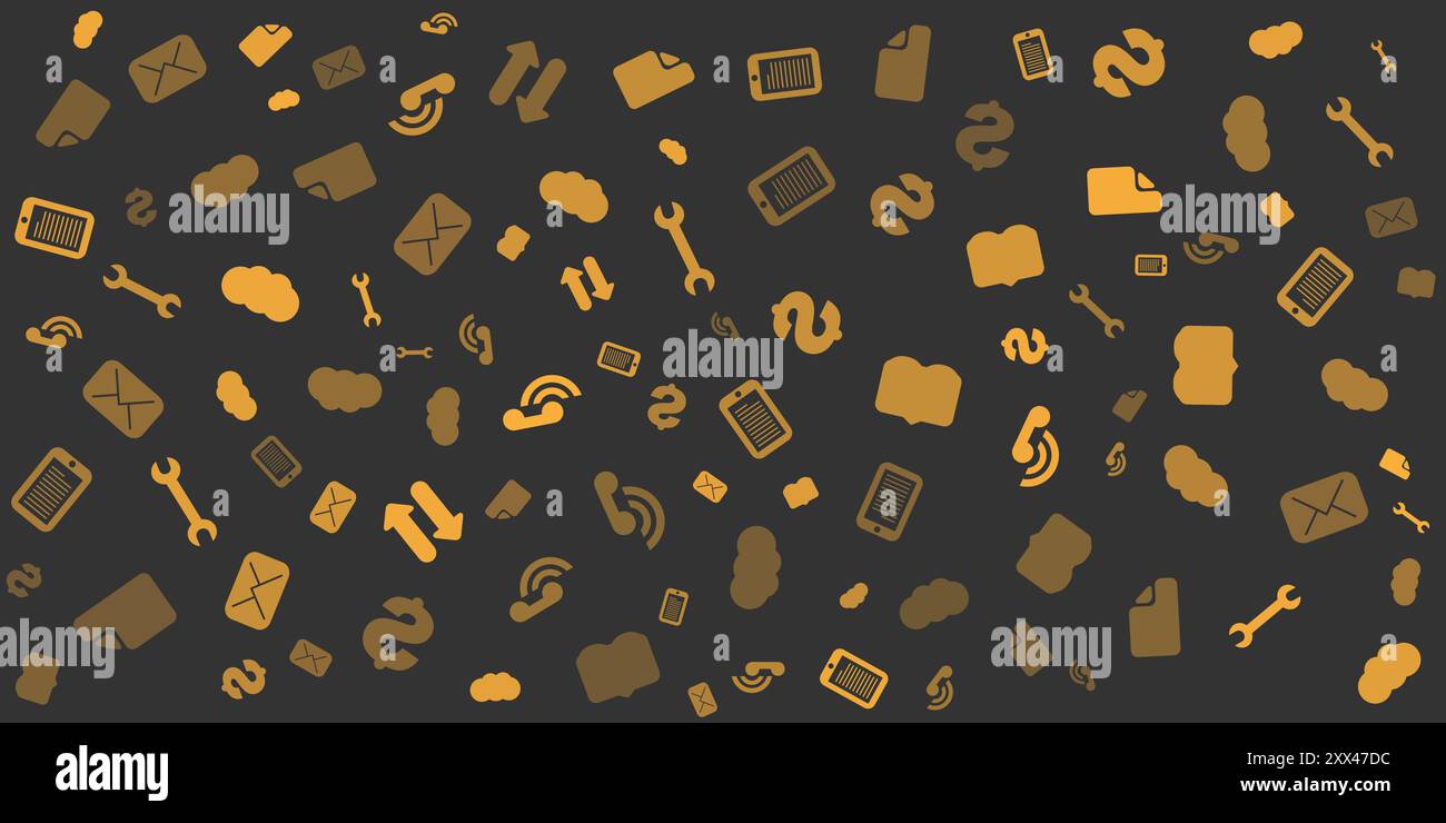 Various Orange Finance, IT or Technology Symbols, Icons Pattern of ...