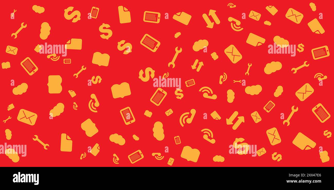 Various Orange Finance, IT or Technology Symbols, Icons Pattern of ...