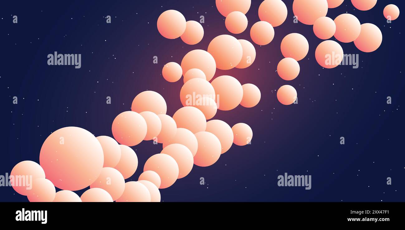 Lots of Pink Flowing 3D Balls on Starry Night Sky Background - Modern ...