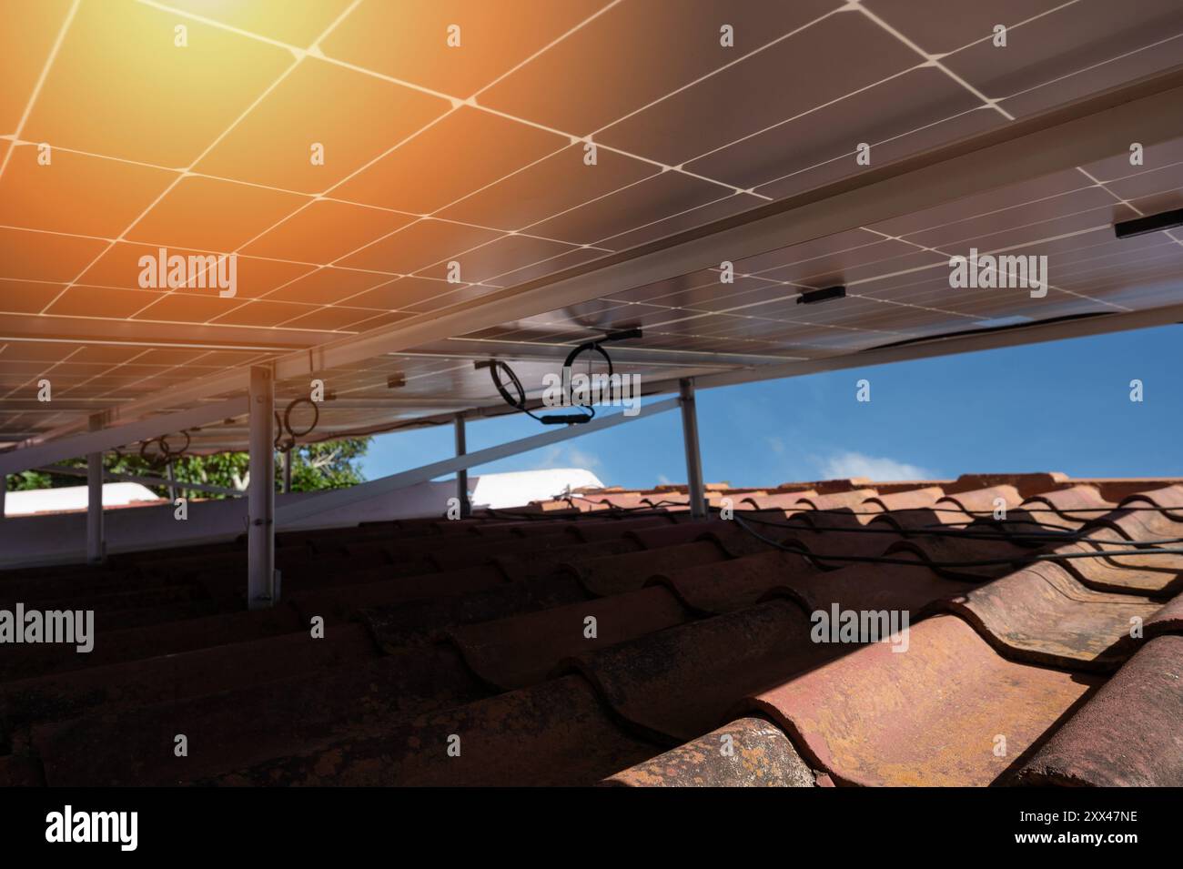 Roof metal structure for solar panel install in shade Stock Photo - Alamy