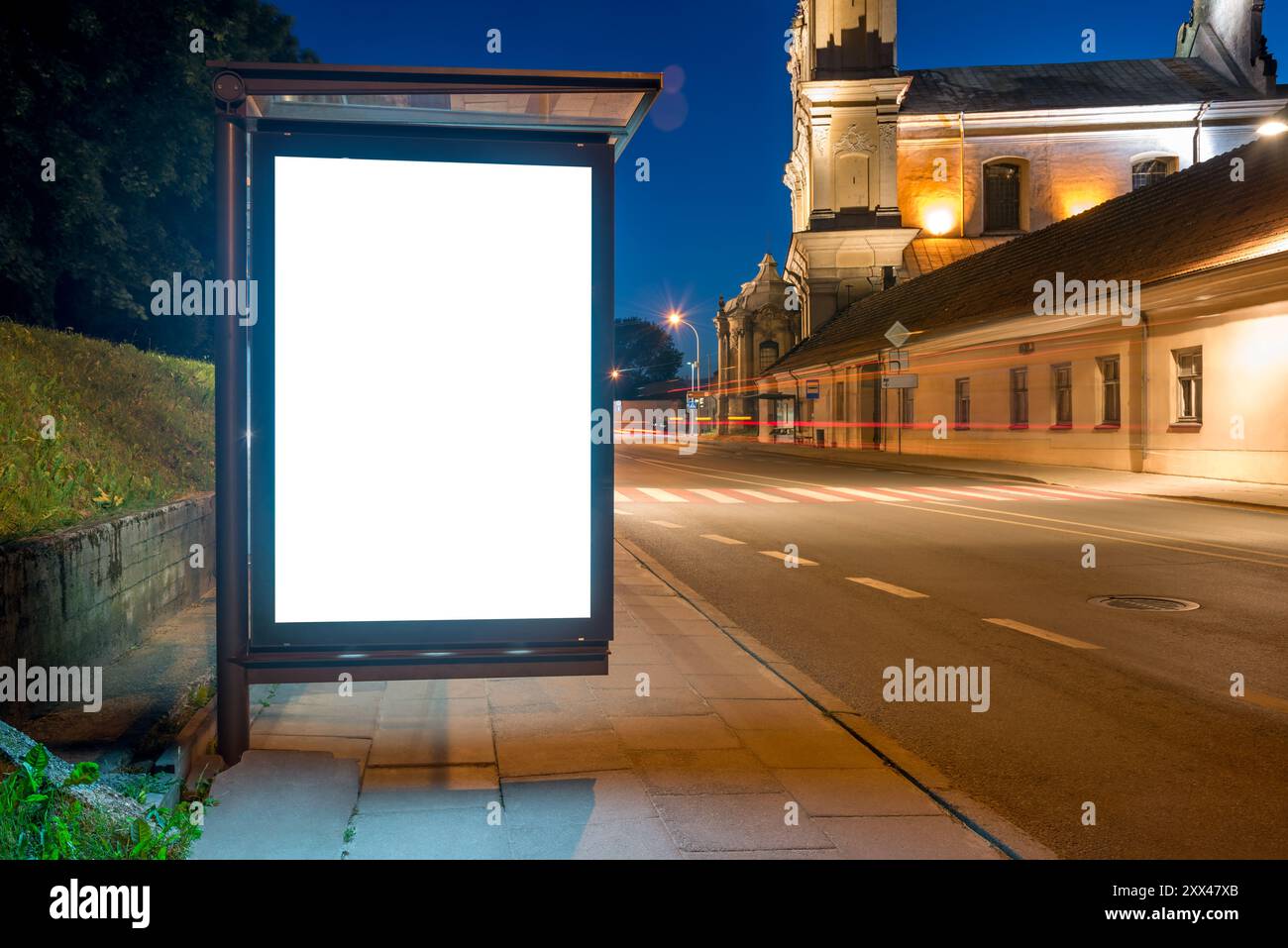 Bus Stop Mockup Of Advertising Display. Blank Billboard Light Box At ...