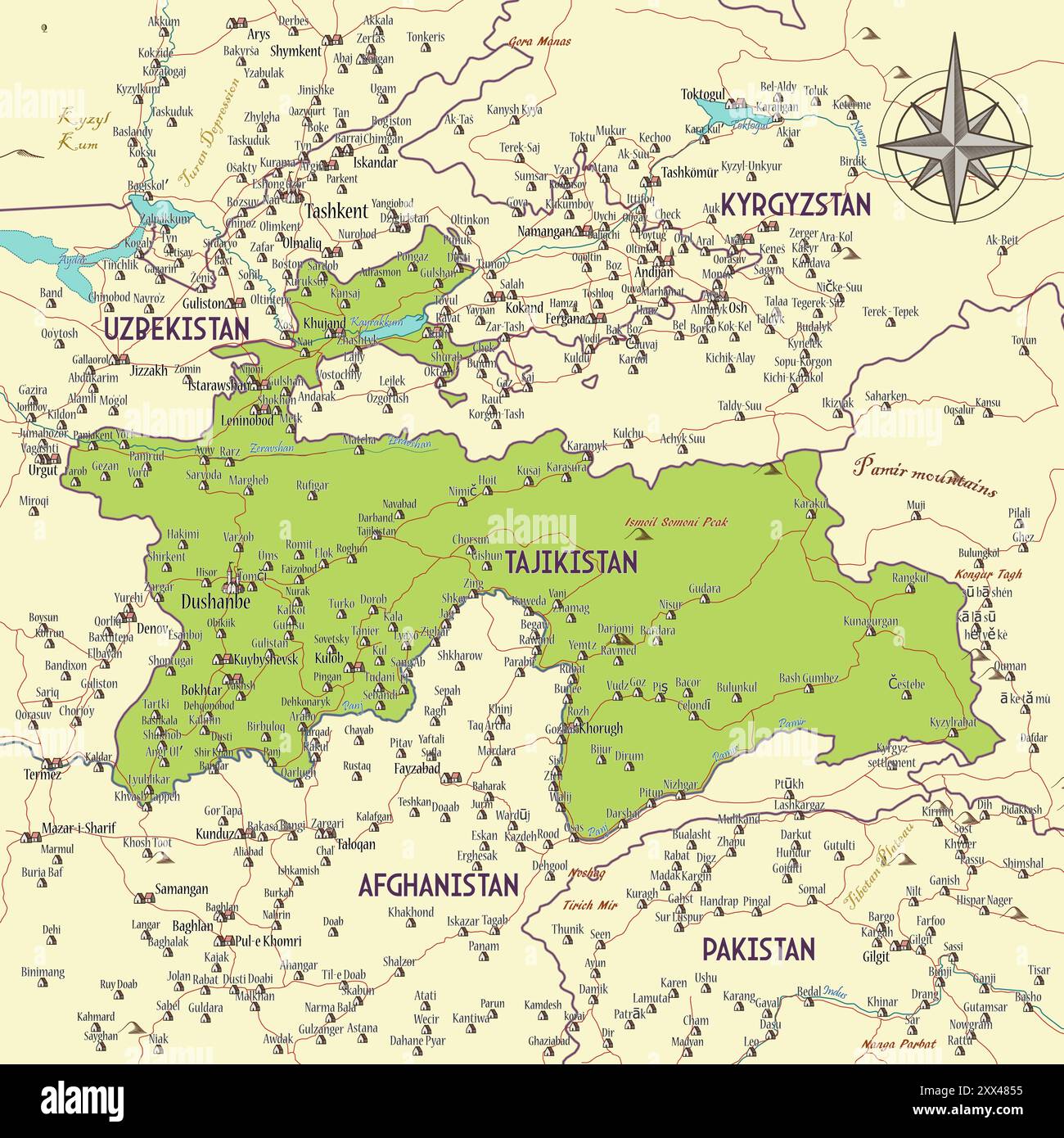 Map Of Tajikistan Vintage Fantasy Style Stock Vector Image And Art Alamy