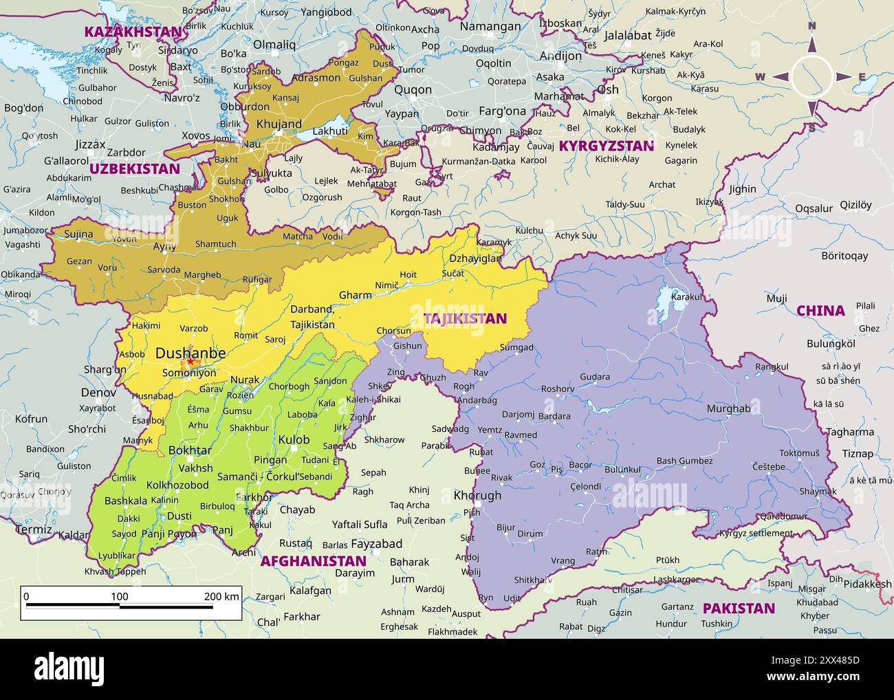 Detailed political map of Tajikistan Stock Vector Image & Art - Alamy