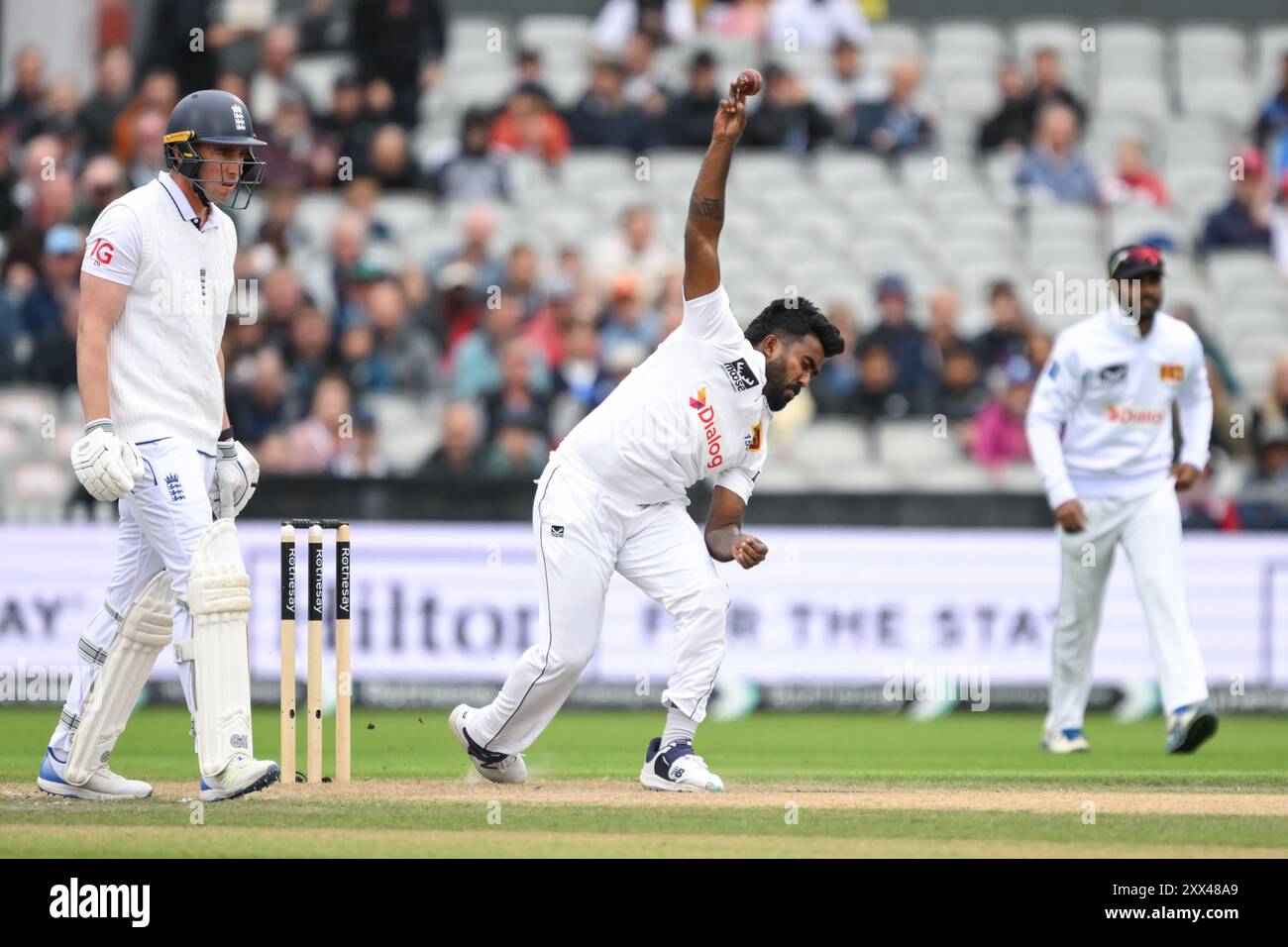 Manchester, UK. 22nd Aug, 2024. Asitha Fernando of Sri Lanka delivers ...
