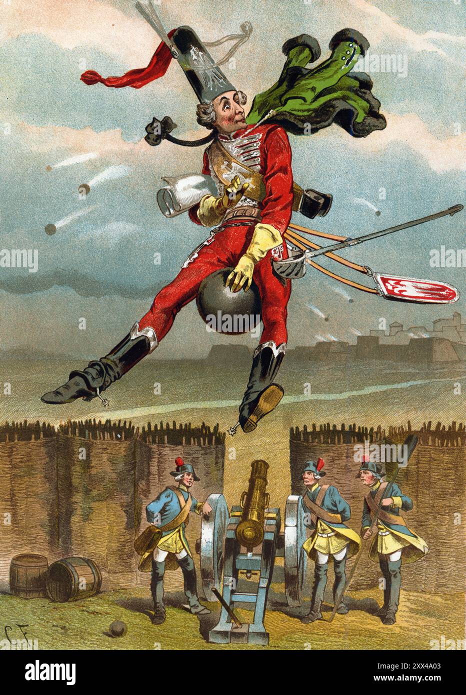 Baron Munchausen, lithograph by Gottfried Franz, published in 1900 ...