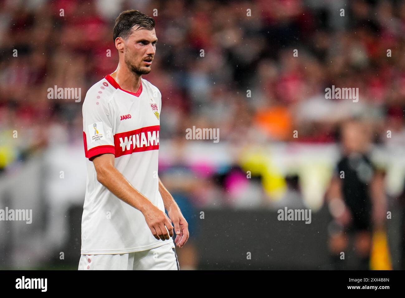 LEVERKUSEN, GERMANY - AUGUST 17: Pascal Stenzel of VfB Stuttgart looks ...