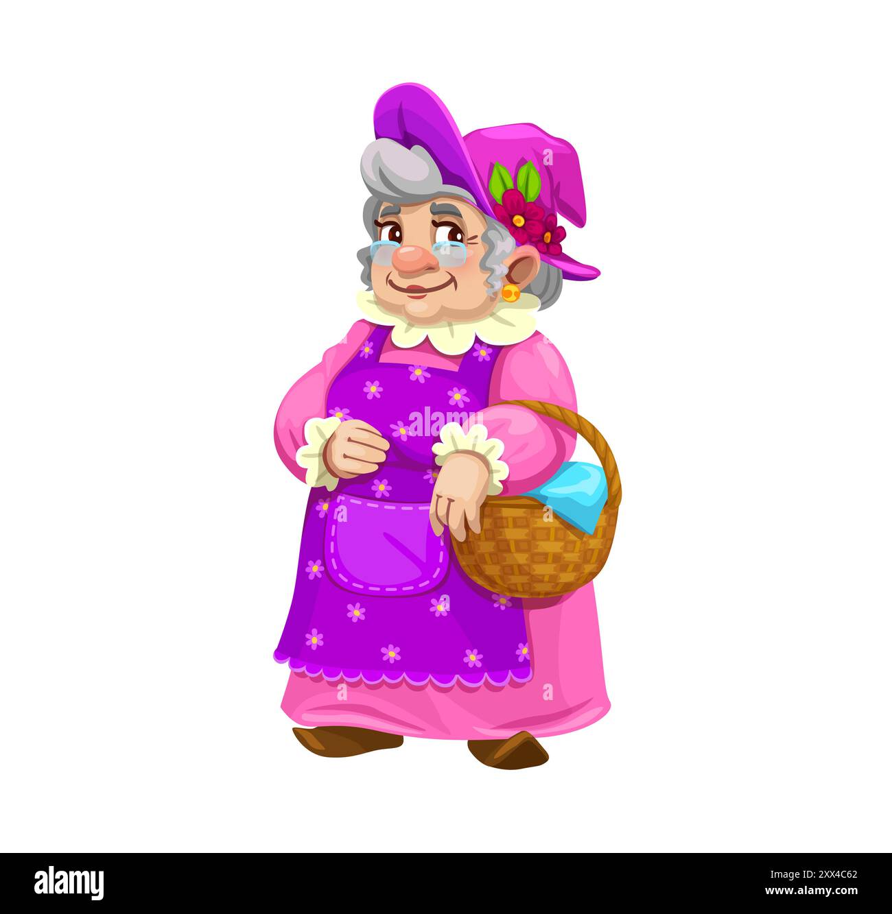 Cartoon gnome grandmother character with basket. Isolated vector ...