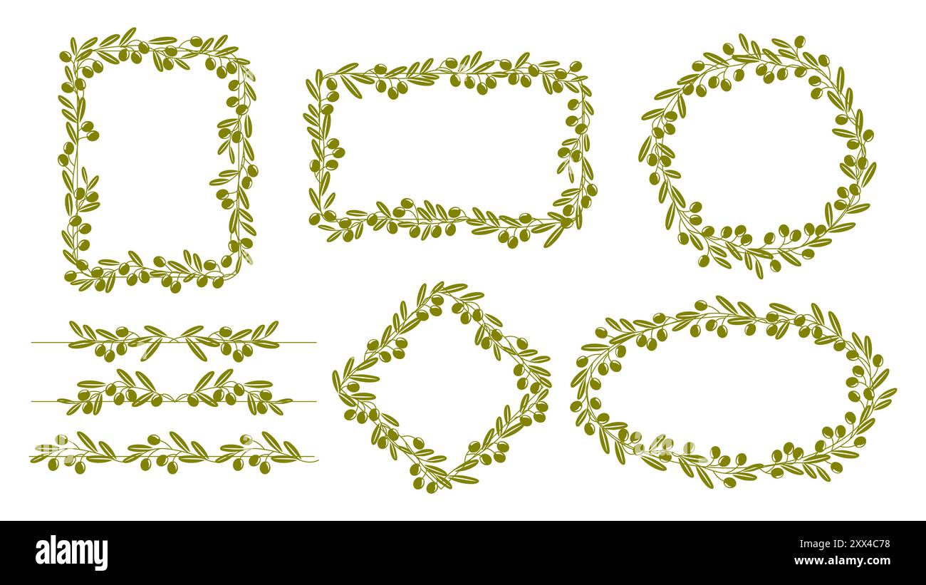 Olive leaves frame and border. Elegant oval, square, round, rectangular ...