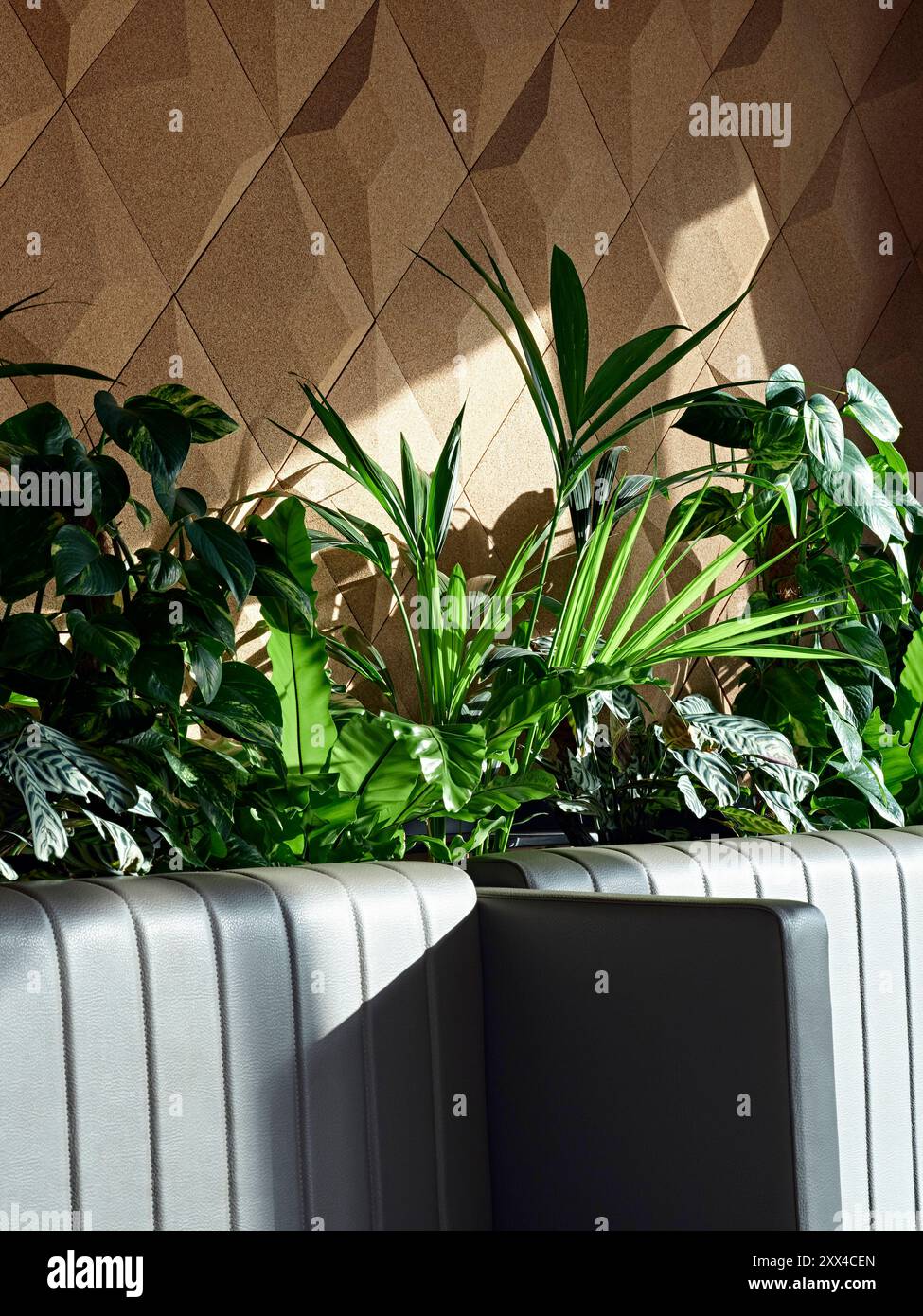 Detail of cafe seating booth. Building 1180, Reading, United Kingdom ...