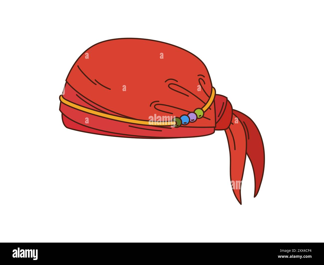 Pirate bandana, retro cartoon groovy corsair red textile headwear with ...