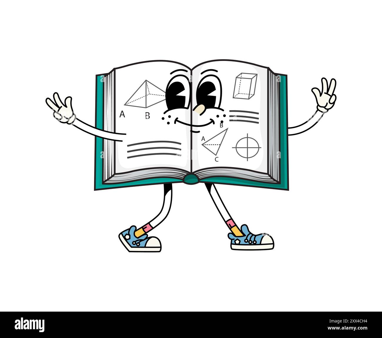 Cartoon groovy school textbook character. Isolated vector open geometry ...