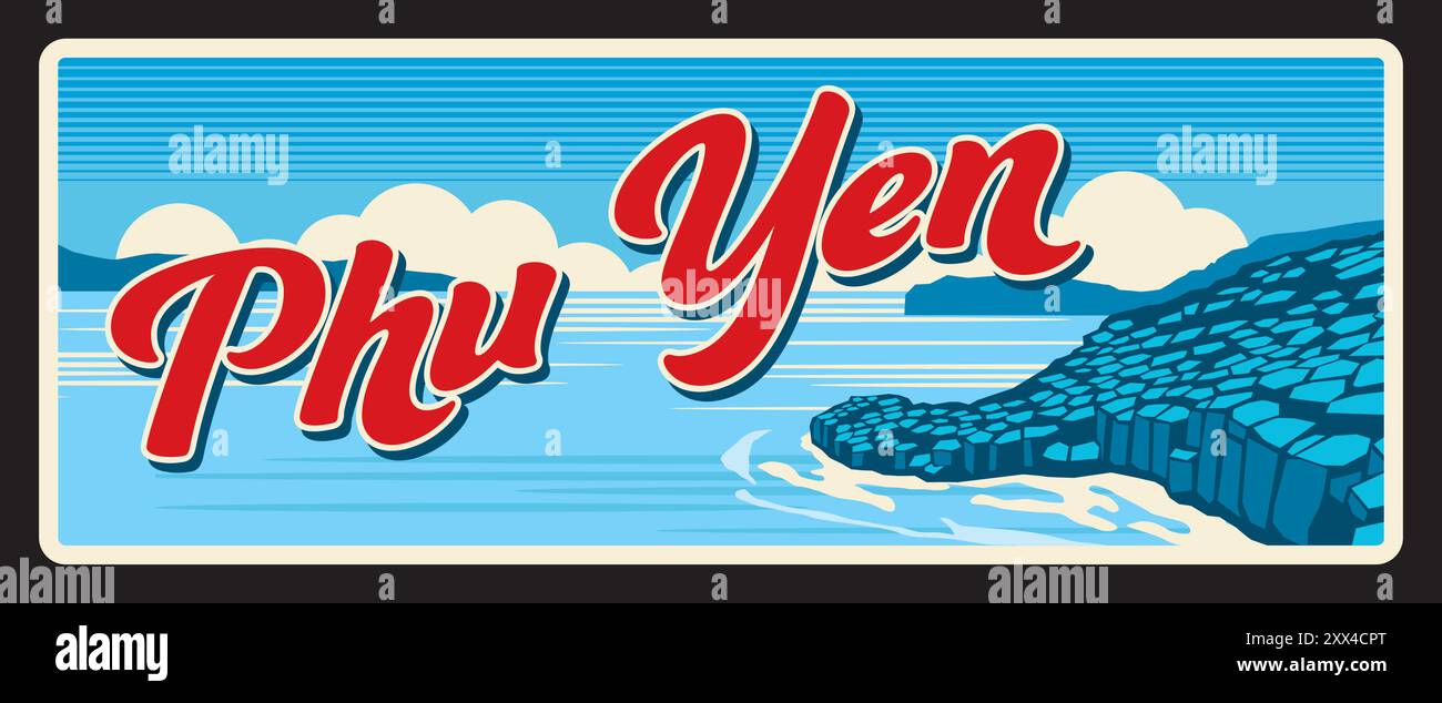 Phu Yen vietnamese region vintage plate and vector travel sticker ...