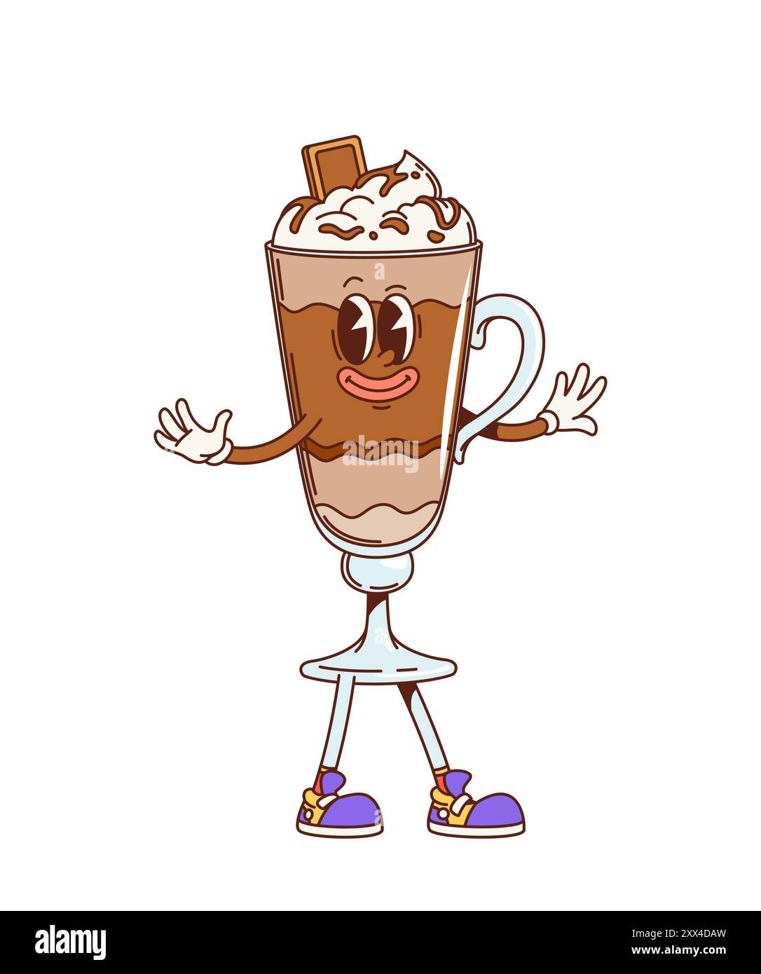 Retro groovy chocolate frappe dessert character. Isolated cartoon ...