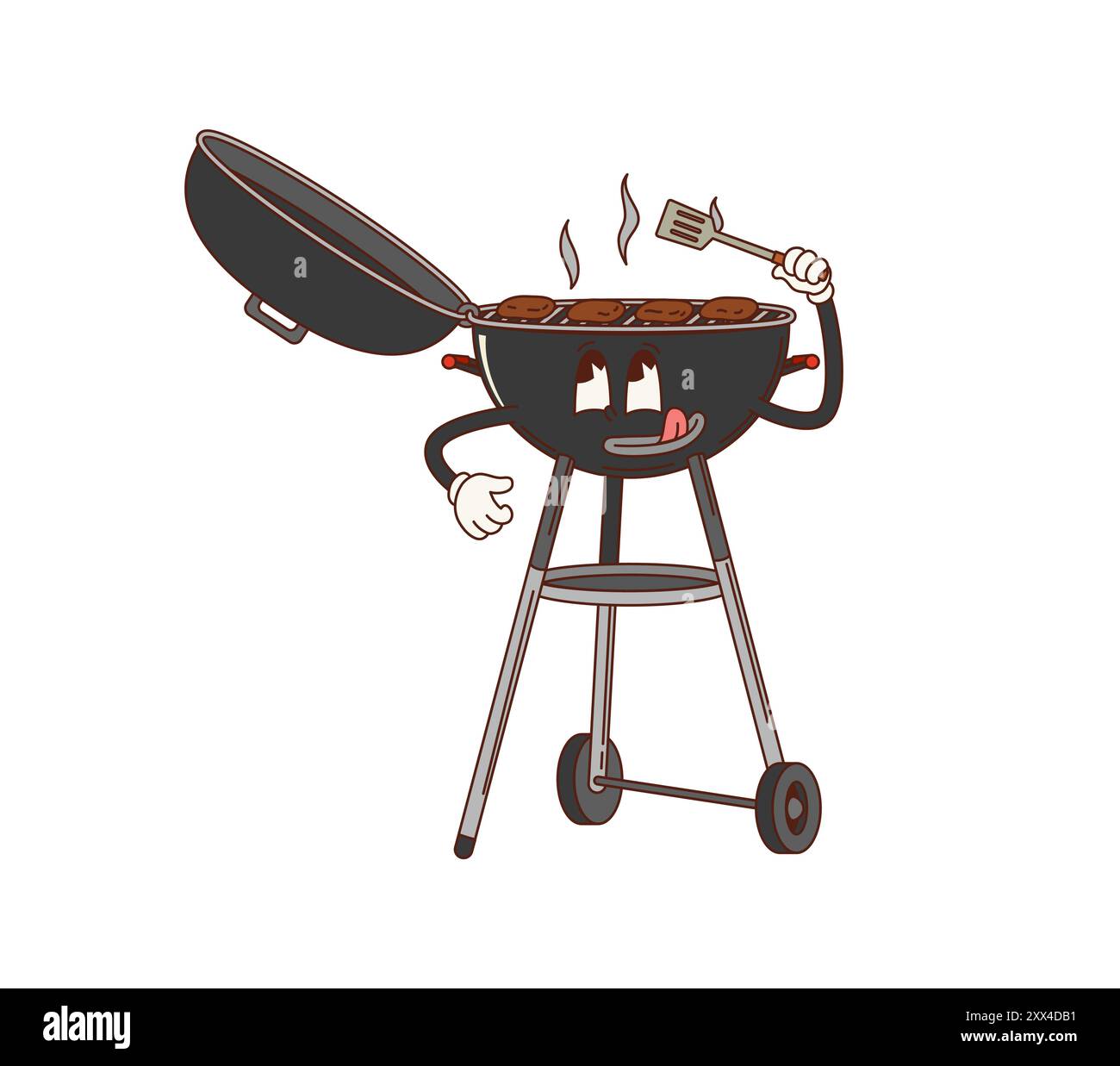 Retro groovy barbeque grill character. Isolated cartoon vector vintage ...