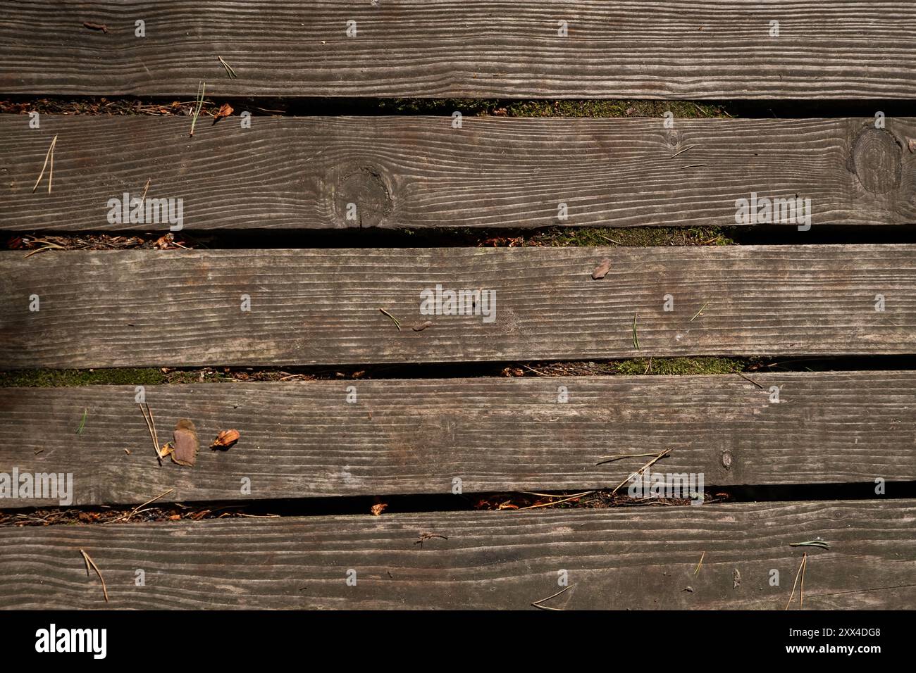 Close up of old abandoned rickety foot bridge. Old wood texture ...