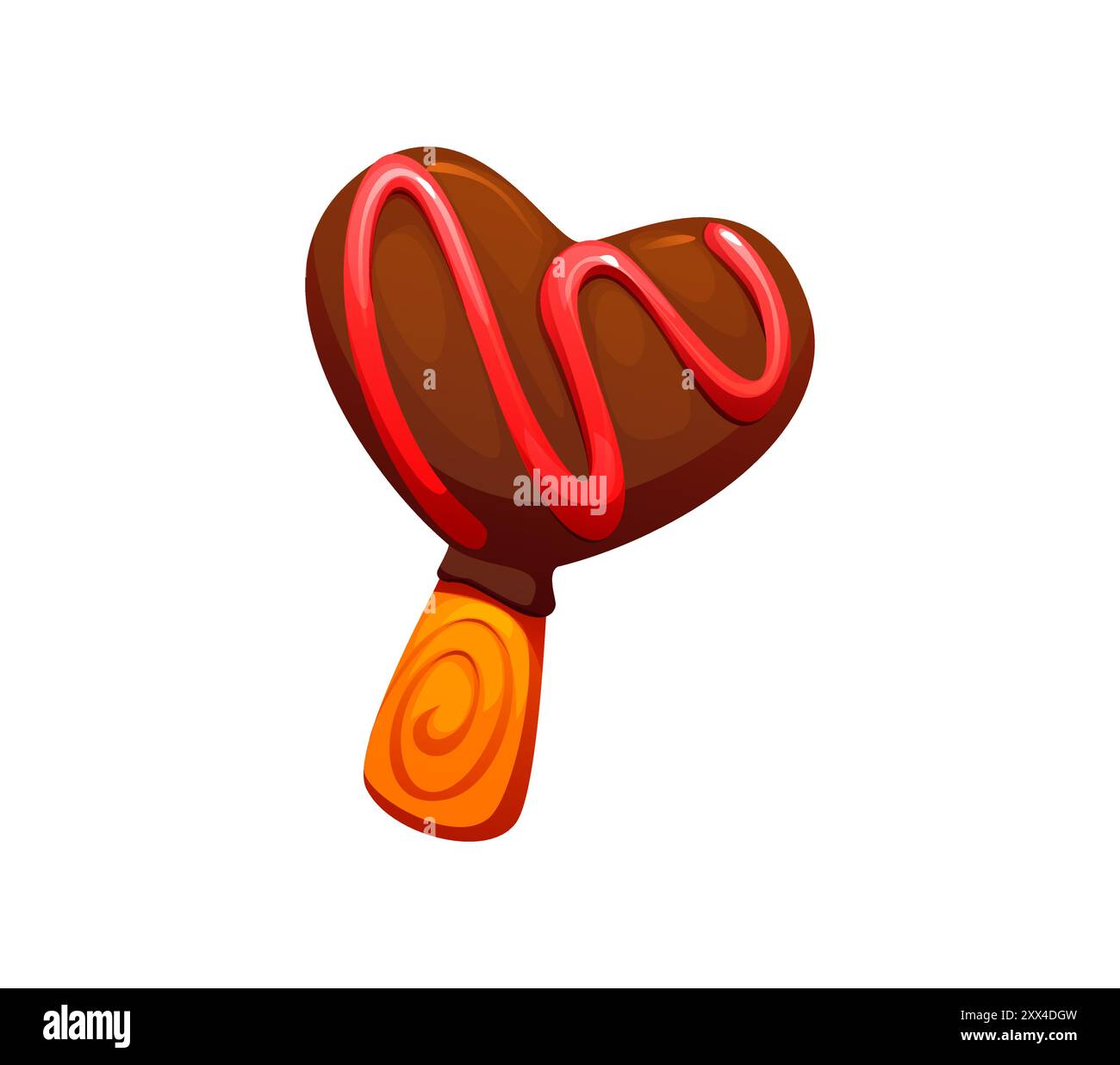 Valentine heart-shaped chocolate lollypop with red icing drizzle and ...