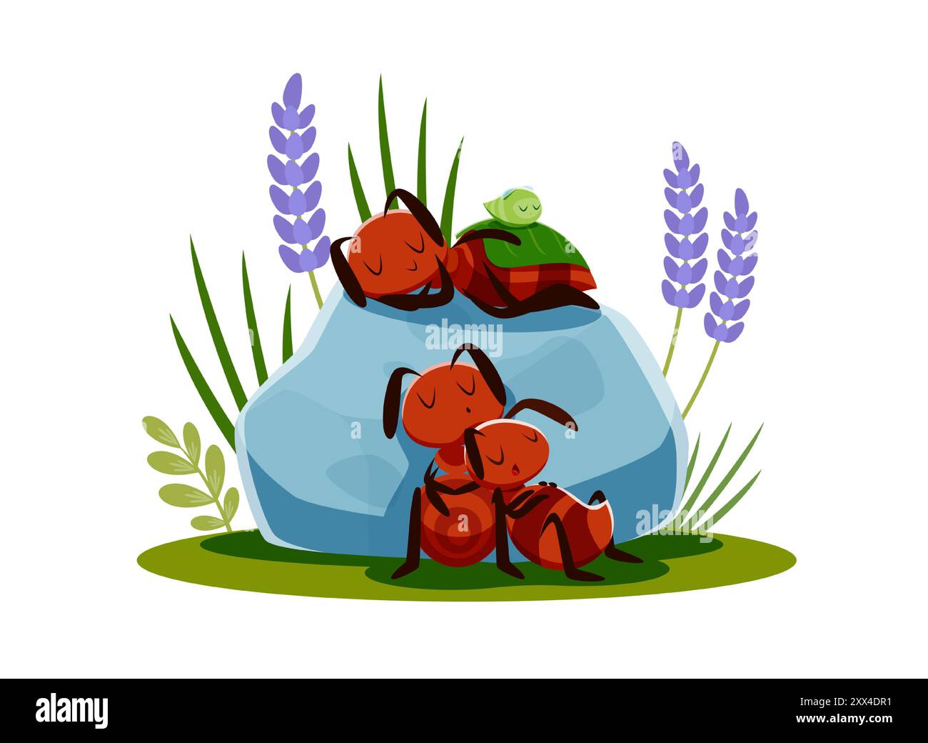 Ants family characters sleeping on meadow, funny termite insects in ...